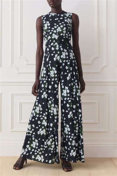 Maduri Navy Blue And White Floral Printed Jumpsuit Emilia Wickstead X Goop