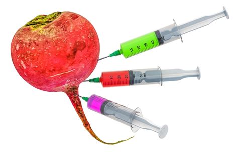 Premium Photo Red Big Radish With A Syringes Full Of Chemicals
