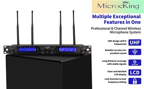 MicrocKing Wireless Microphone System 8 Channels UHF Cordless Dynamic