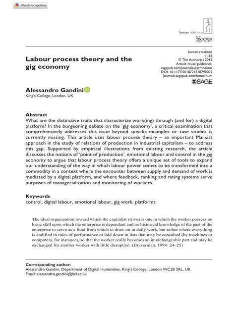 Gandini A 2018 Labour Process Theory And The Gig Economy Pdf Pdf Labour Economics Gandini A 2018 Labour Process Theory And The Gig Economy Pdf Pdf Labour Economics