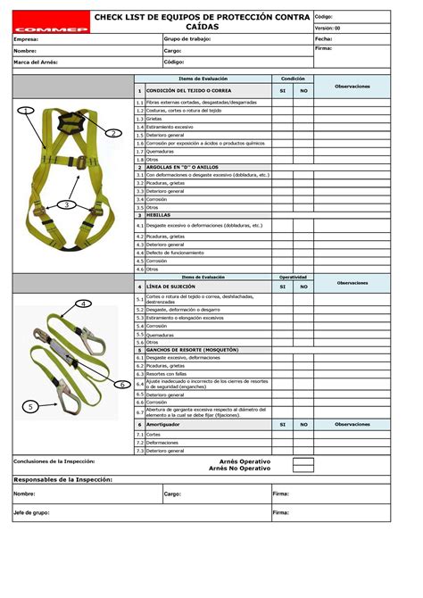 Check List Arnes asda Empresa Nombre Cargo Marca del ArnÈs 1 SI
