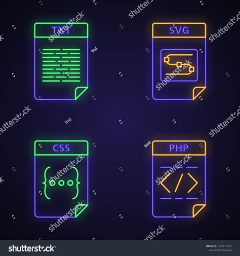 Files Format Neon Light Icons Set vector de stock libre de regalías