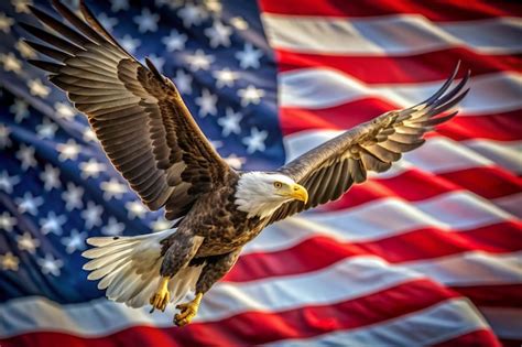 American Pride Bald Eagle Soaring Against The Flag Premium Ai