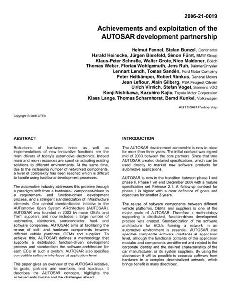 Achievements And Exploitation Of The Autosar Development