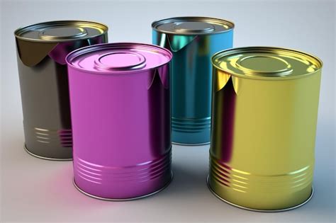 Latas De Metal Pintura Color Cmyk Sobre Fondo Blanco Foto Premium