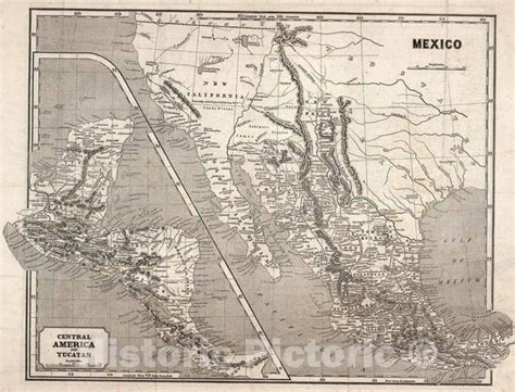 Historic Map National Atlas 1845 Mexico Vintage Wall Art