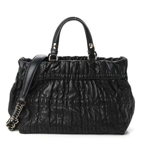 Christian Dior Gaufre Lambskin Cannage Delices Tote Black 751867
