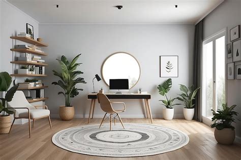 Premium Photo Defined Workspace Circular Rug In Home Office Flat Vector