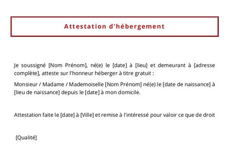 Modele Attestation Sur L Honneur D Hébergement