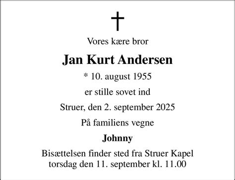 Jan Kurt Andersen Dødsannoncer I Danmark