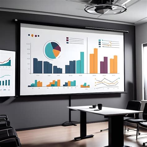 Projector Screen Displaying Business Charts And Graphs Premium Ai