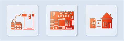 인쇄 회로 기판 Pcb 3d 프린터 및 스마트 홈을 설정합니다 흰색 정사각형 버튼 벡터 0명에 대한 스톡 벡터 아트 및 기타