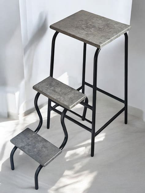 Стілець табурет драбини на 3 щаблі чорний сірий мармур Наша Ковка фото відгуки