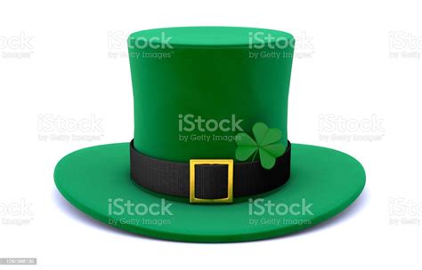 성 패트릭의 날 클로버와 녹색 레프레툰 모자 흰색 배경에 격리 3d 렌더 St Patricks Day에 대한 스톡 사진 및