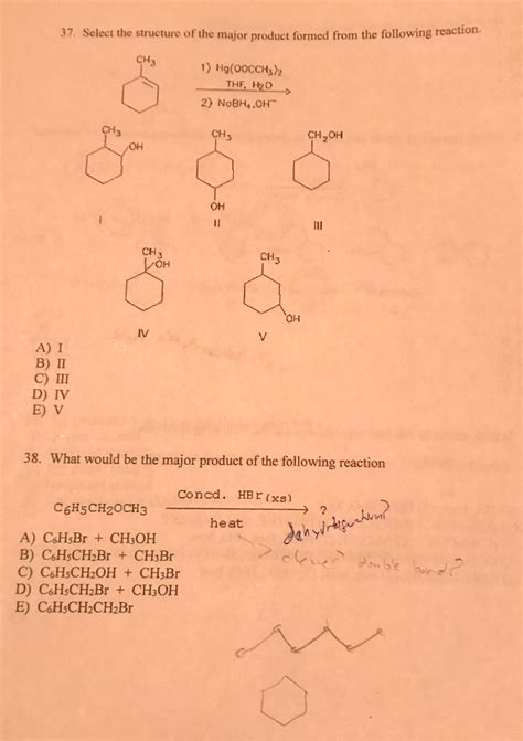 Solved 37 Select The Structure Of The Major Product Formed