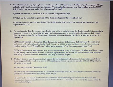 Solved 2 Consider An Eye Color Polymorphism In A Lab