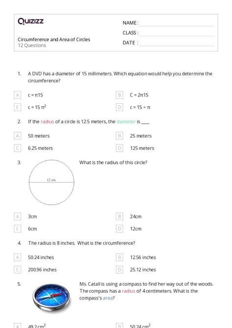Printable Area And Circumference Of A Circle Worksheets Quizizz