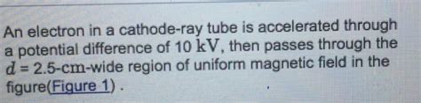 Solved An Electron In A Cathode Ray Tube Is Accelerated