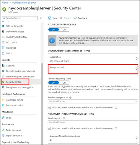 ファイアウォールと Vnet の内側のアクセス可能なストレージ アカウントに脆弱性評価スキャンの結果を格納する Azure Sql