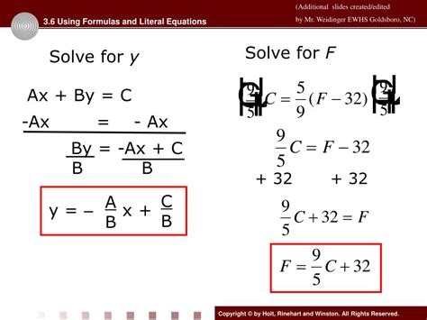Ppt 36 Using Formulas And Literal Equations Powerpoint Presentation