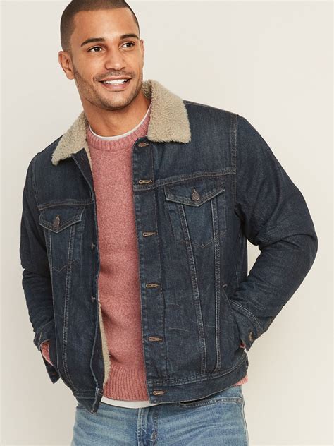 Dark Wash Sherpa Lined Jean Jacket For Men Lined Jeans Sherpa Lined