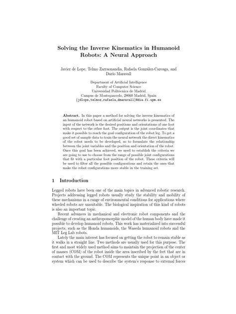 Solving The Inverse Kinematics In Humanoid Robots A Neural Approach Pdf Artificial Neural
