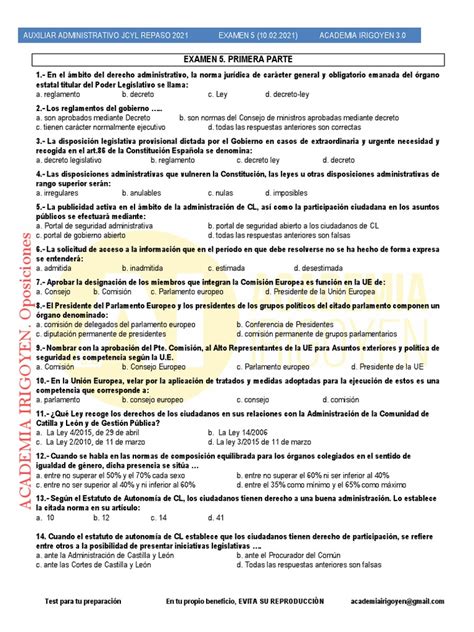 Simulacro De Examen Auxiliar Administrativo Junta De Castilla Y Leon