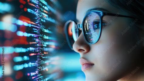 Programming Coding And Person With Focus Hologram And Trading With Cyber Security Futuristic