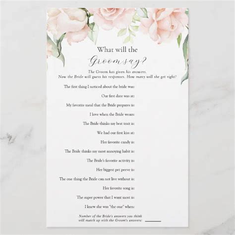 Blush Floral What Did Groom Say Bridal Shower Game Zazzle