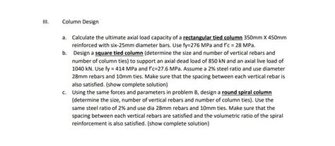 Solved Column Design A Calculate The Ultimate Axial Load Chegg