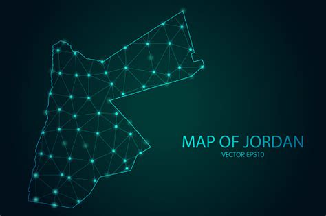 요르단지도 어두운 그라데이션 배경에 빛나는 점과 선 비늘 3d 메쉬 다각형 네트워크 연결 요르단에 대한 스톡 벡터 아트 및 기타 이미지 Istock