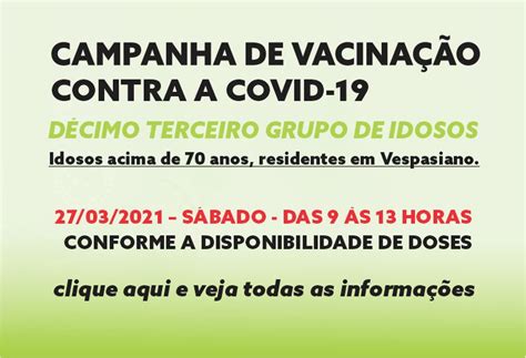 Vacinação Idosos Acima De 70 Anos Prefeitura Municipal De Vespasiano