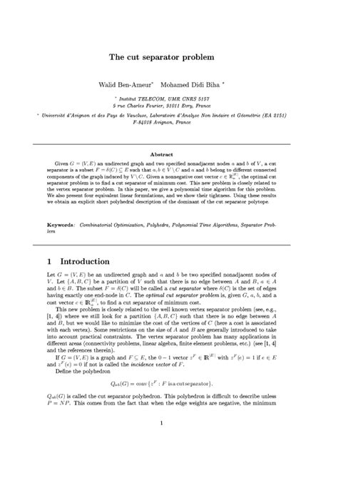 Pdf On The Minimum Cut Separator Problem Didi Biha