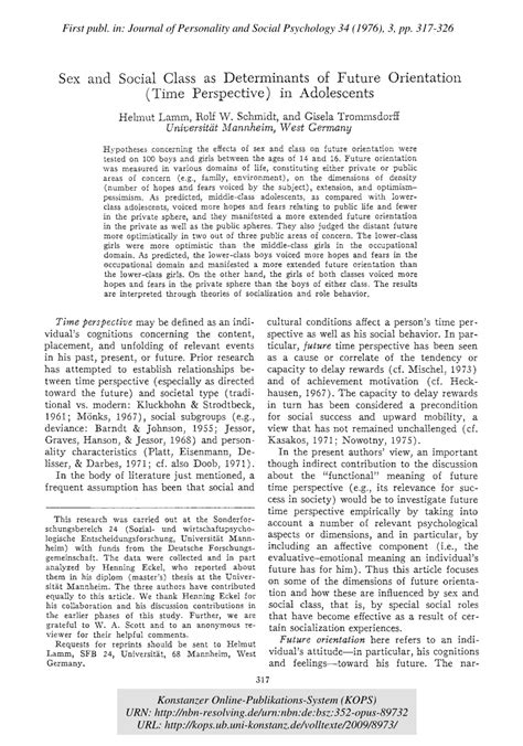 Pdf Sex And Social Class As Determinants Of Future Orientation In