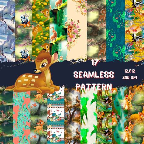 Seamless Pattern Bambi Bambi Digital Paper Bambi Paper Etsy