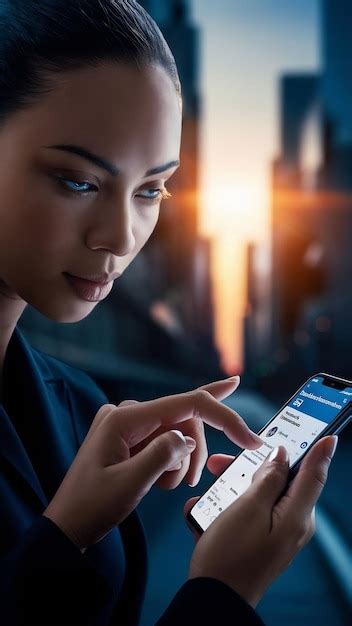 Female Touching Smartphone With Linkedin App Premium Ai Generated Image