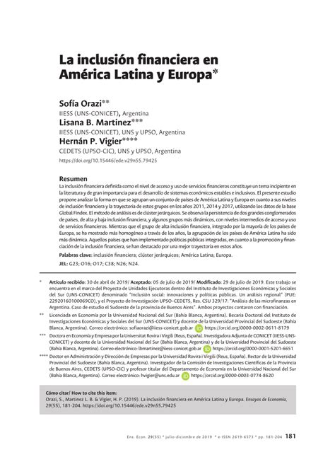 Pdf La Inclusión Financiera En América Latina Y Europa