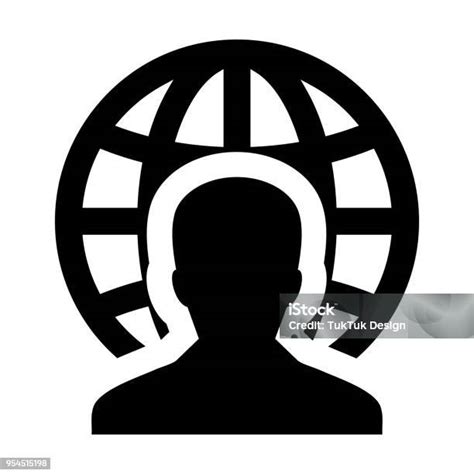 グリフ ピクトグラムで国際的なネットワーク接続の世界シンボルとビジネス アイコン ベクトル男性人プロフィールのアバター 1人のベクター