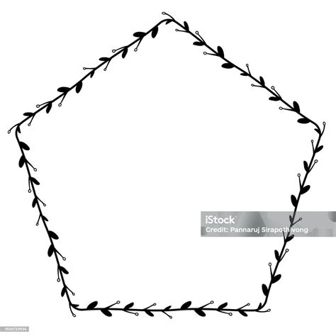 오각형 프레임 꽃 외딴 가지 꽃 화 환 잎 꽃 벡터 장식 테두리 식물 미니멀리스트 결혼식 프레임 축하 기념일 발렌타인 수상자 수상 로맨틱 액자에 대한 스톡 벡터 아트 및
