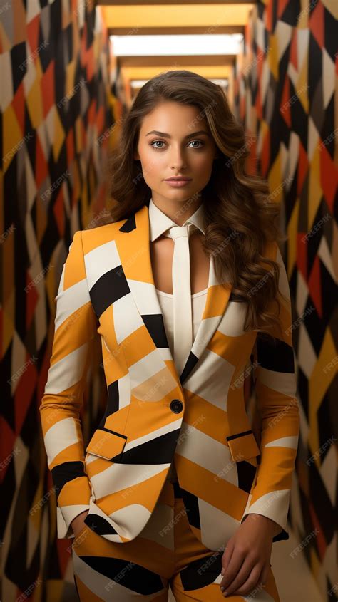 Premium Ai Image An Woman Anker In Zic Zac Pattern Suit Various