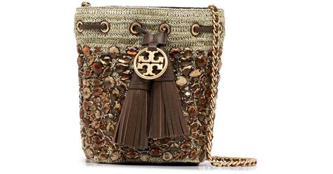 Tory Burch Leather Mini Fleming Bucket Bag In Gold Metallic Lyst