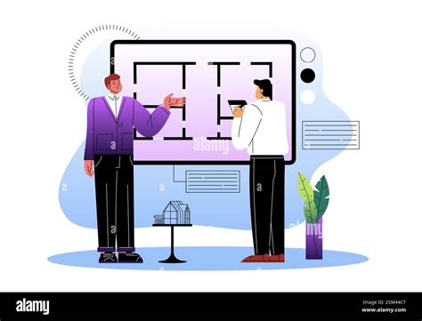 Architects Discussing Building Blueprint On Interactive Display Stock