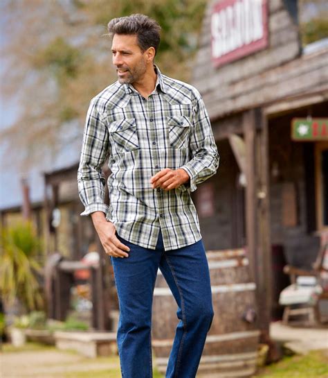 Chemise Ranch à Carreaux Homme écru Atlas For Men