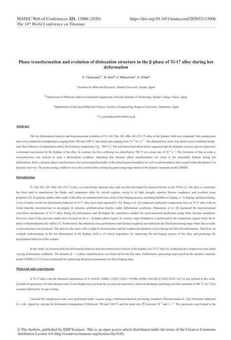 Pdf Phase Transformation And Evolution Of Dislocation Structure In The β Phase Of Ti 17 Alloy