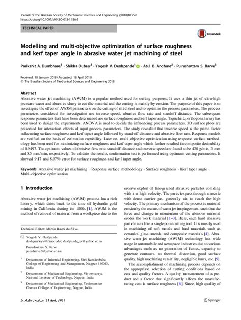 Pdf Modelling And Multi Objective Optimization Of Surface Roughness