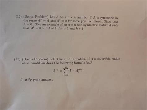 Solved Bonus Problem Let A Be A Nn Matrix If A Is Chegg