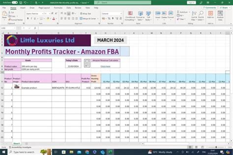 Amazon Fba Excel Spreadsheet Uk Monthly Profit Tracker Profit Calculator E Commerce Etsy