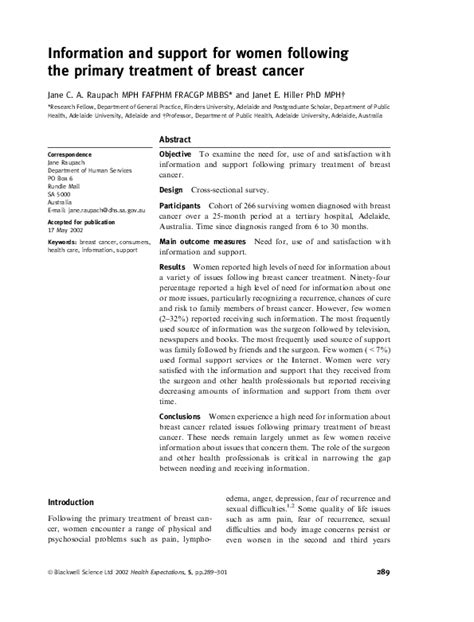 Pdf Evaluation Of A Breast Cancer Patient Information And Support
