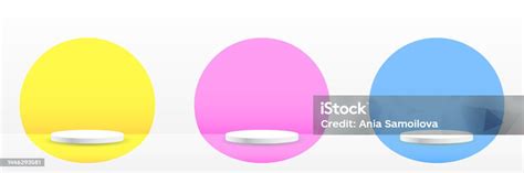 반원 배경에 파스텔 노란색 파란색 및 분홍색이 있는 흰색 현실적인 3d 실린더 받침대 연단 세트 추상 벡터 렌더링 기하학적 플랫폼 제품 전시 프리젠 테이션 최소 장면 0명에