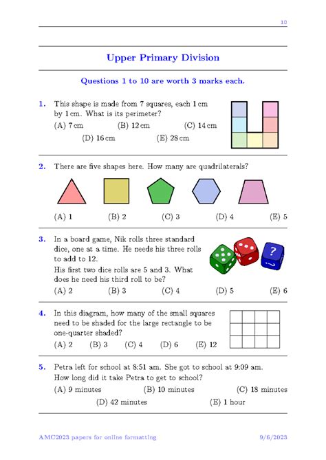 2023 Amc Up Amc Up Upper Primary Division Questions 1 To 10 Are Worth 3 Marks Each This